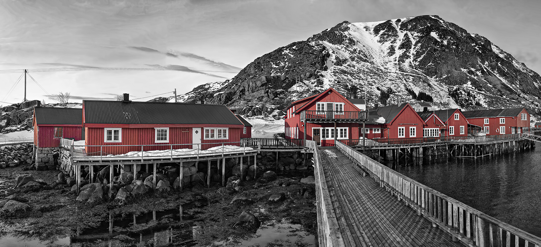 7814H-7819H Ballstad Fischerhäuser am Hafen sw - coloriert Foto & Bild ...