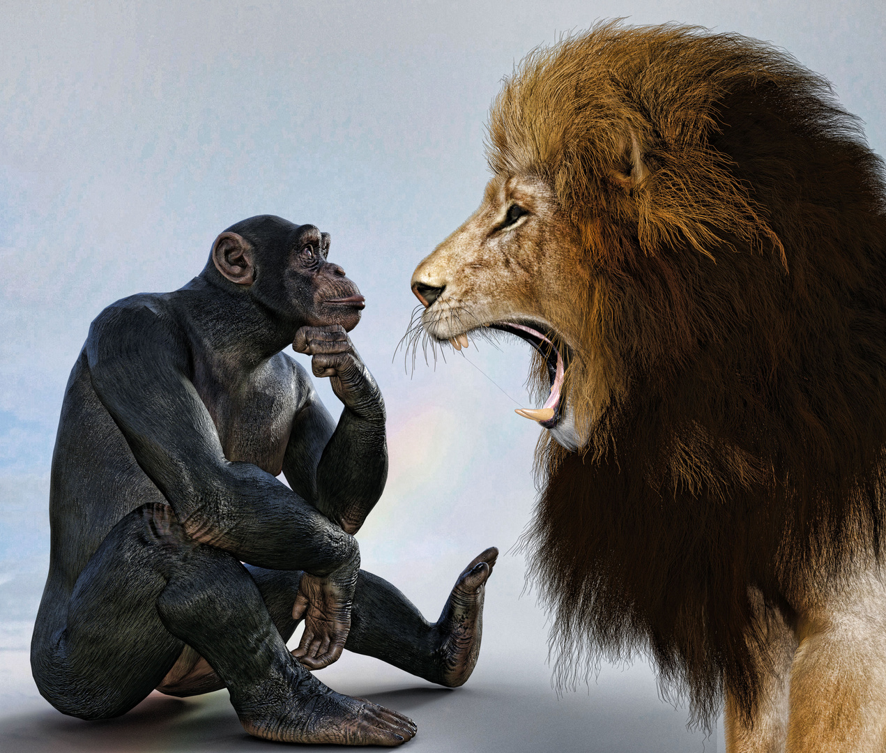 Affe mit Löwe Foto & Bild | tiere, digiart Bilder auf fotocommunity