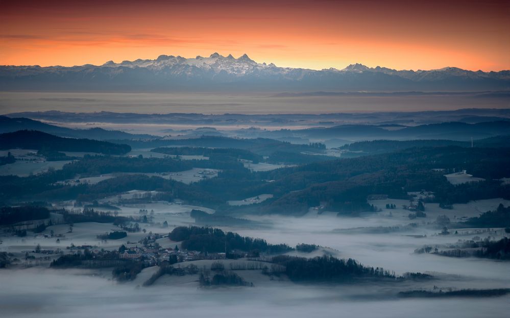 Alpenblick kurz vor Sonnenaufgang auf dem Dreisesselberg Foto & Bild | deutschland, europe ...