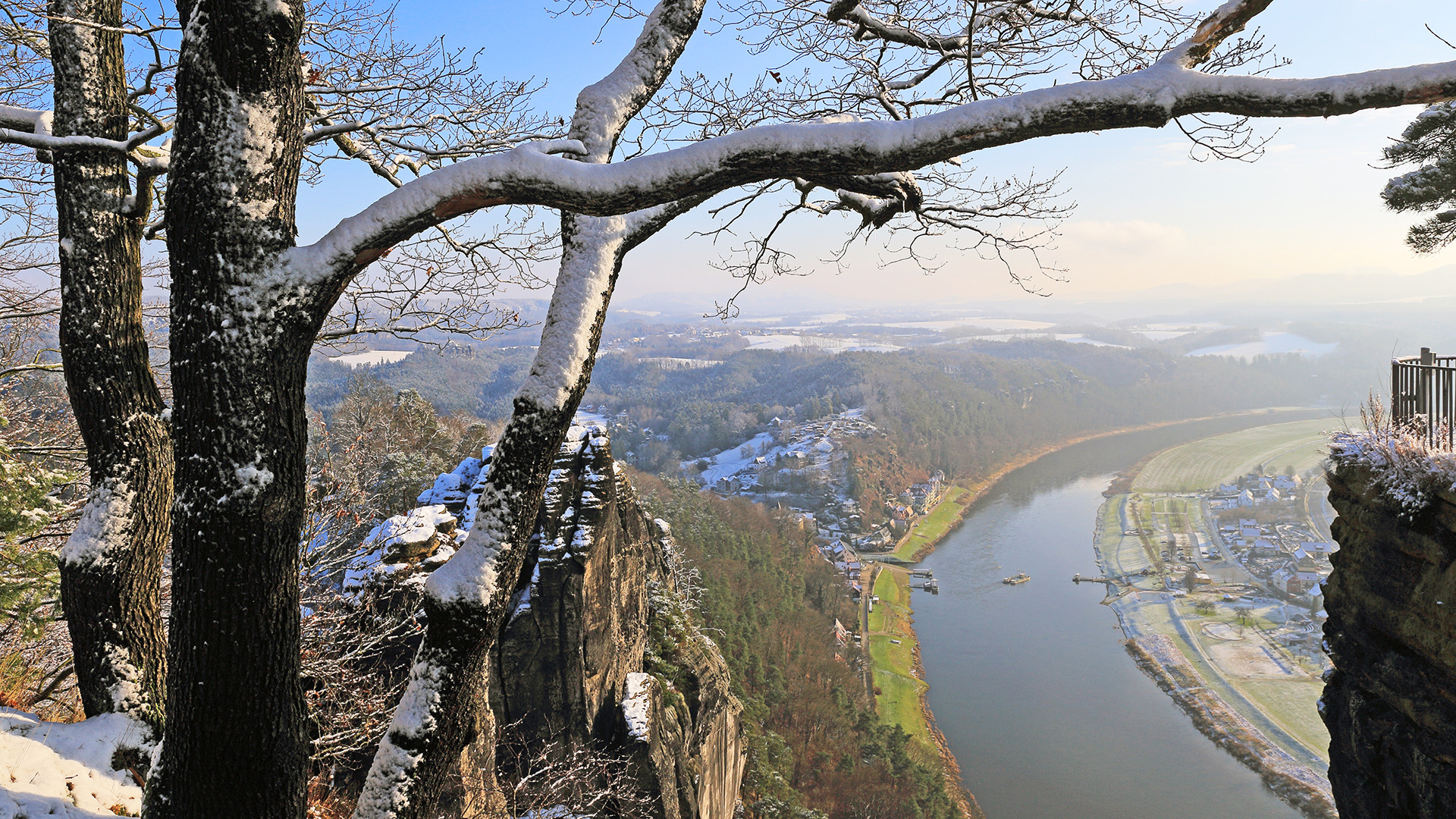 Als der Winter oben auf der Bastei in der Sächsischen Schweiz mal kurz ...