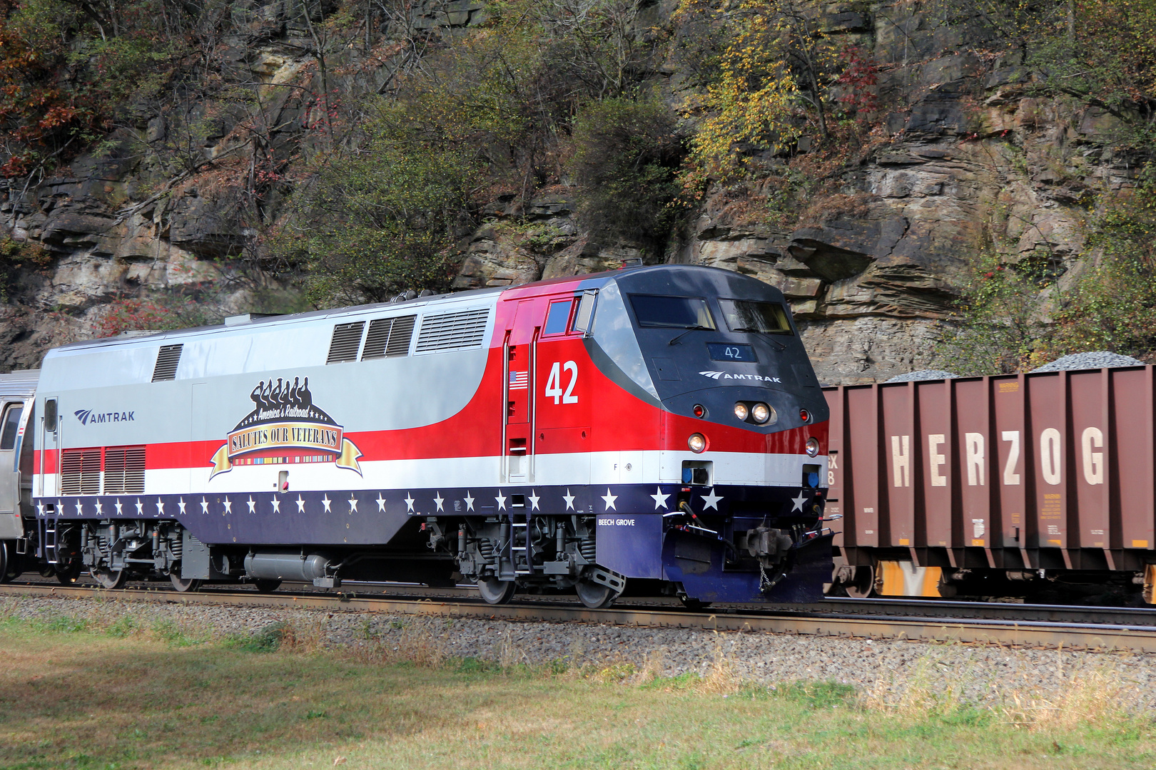 Amtrak P42 AMTK#42 with Logo America`s Railroad "SALUTES OUR VETERANS ...