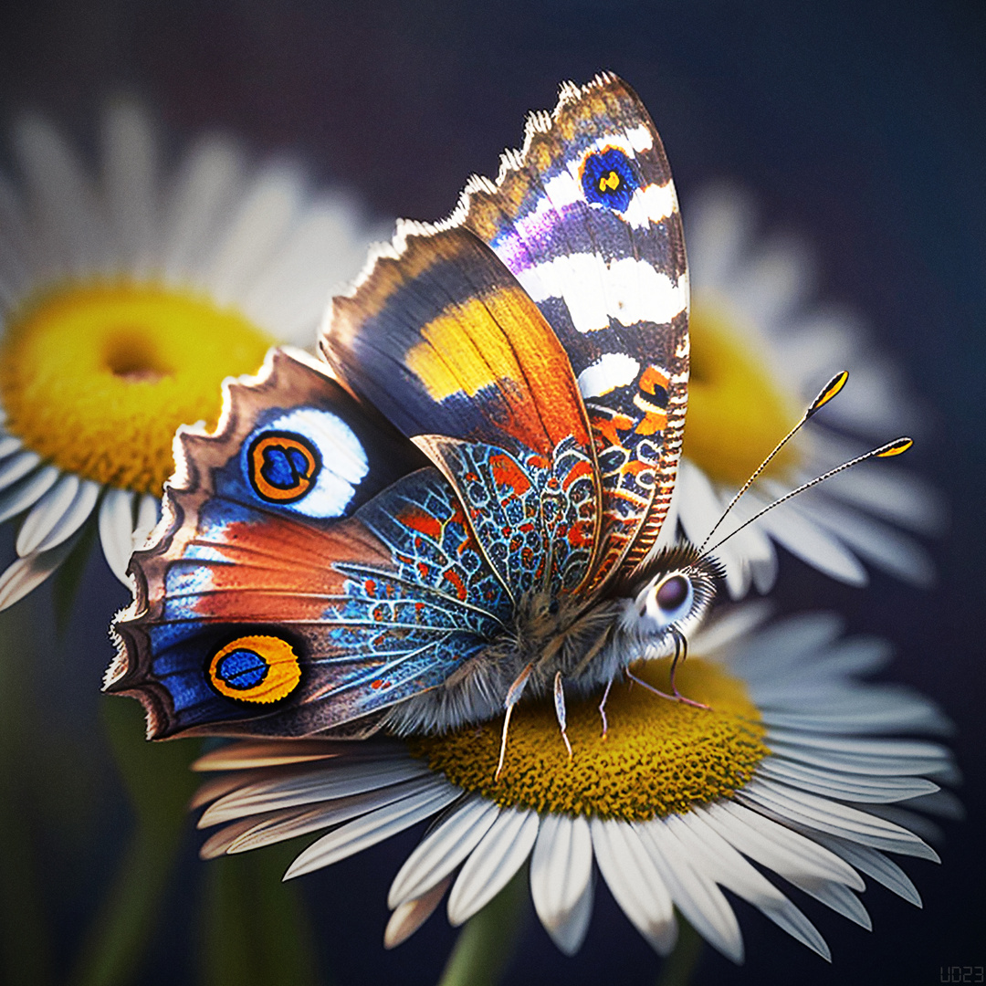 Bunter Schmetterling sitzt auf einer Margerite Foto & Bild ...