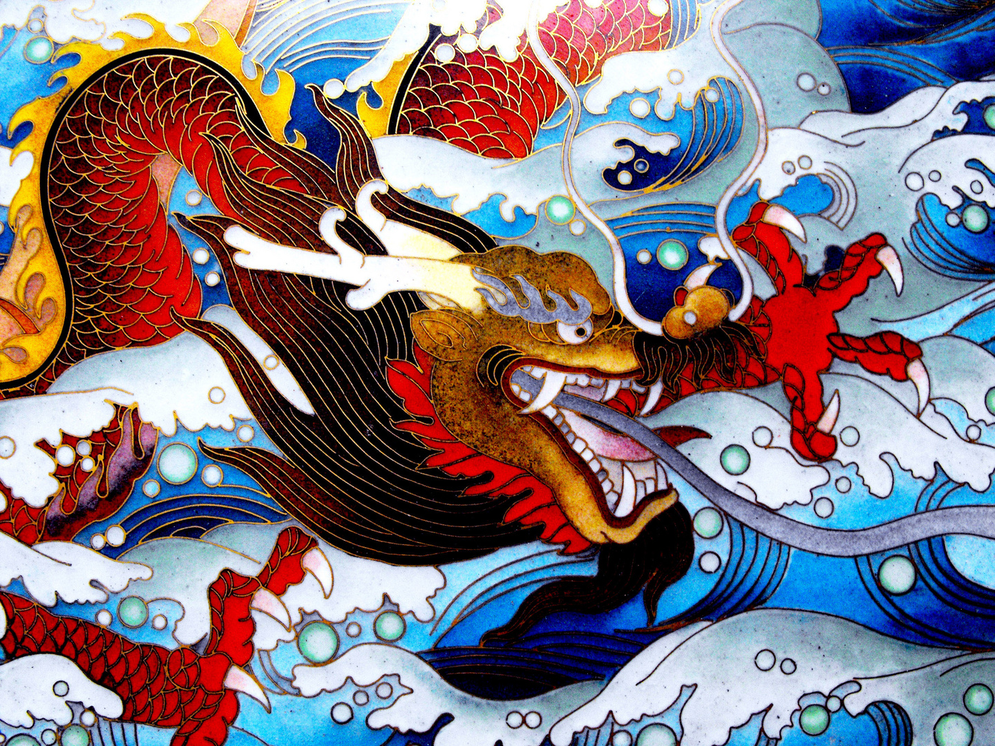 Chinese Cloisonné Sea Dragon Plate, Late Qing Dynasty, Detail Foto ...