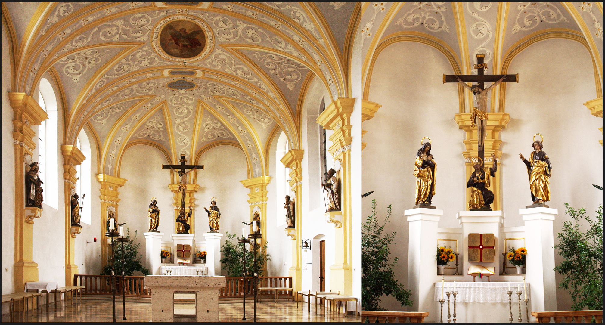 Chœur de l’Eglise de l’Immaculée Conception à Zusmarshausen, et détail ...