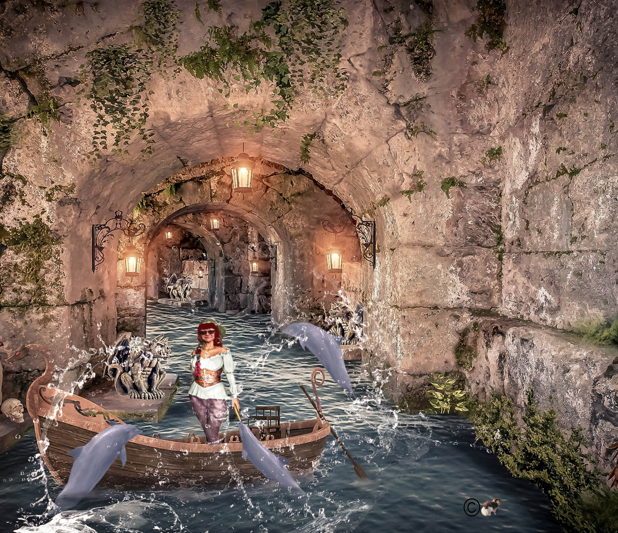 Delphine um das Boot herum Foto & Bild | fotomontage, composing , composings Bilder auf ...