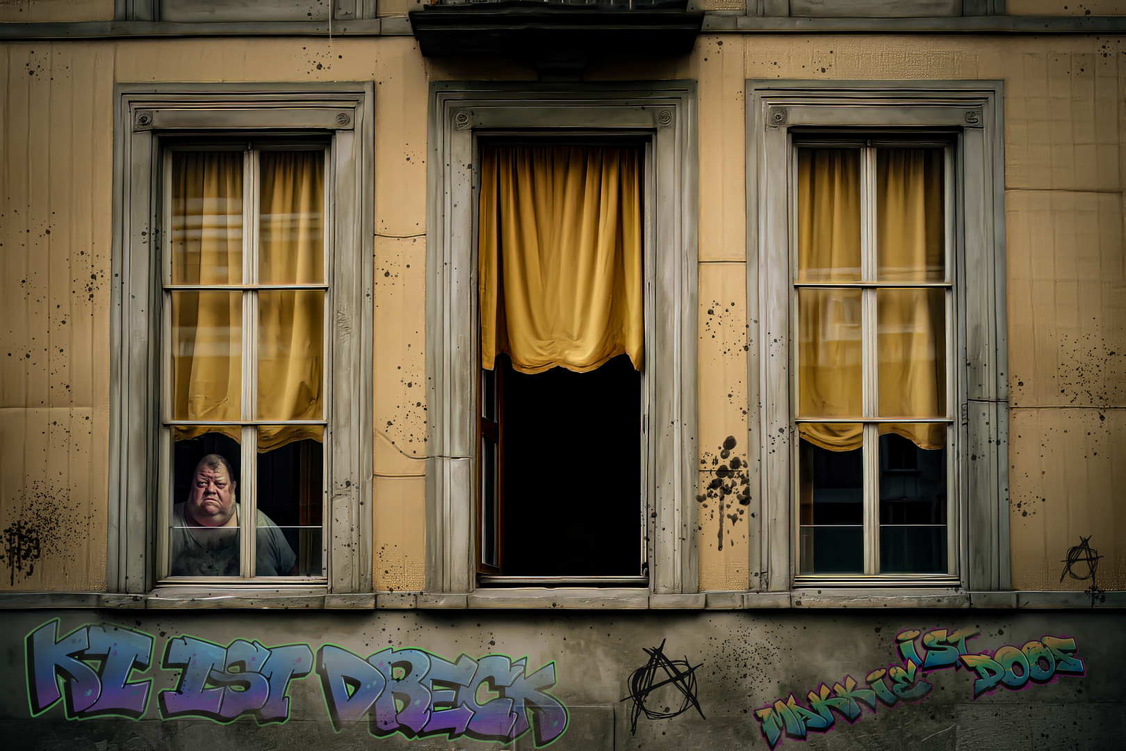 Der böse Nachbar hinter dem Fenster-Vorhang Foto & Bild | ki - montagen, digiart, art Bilder auf ...