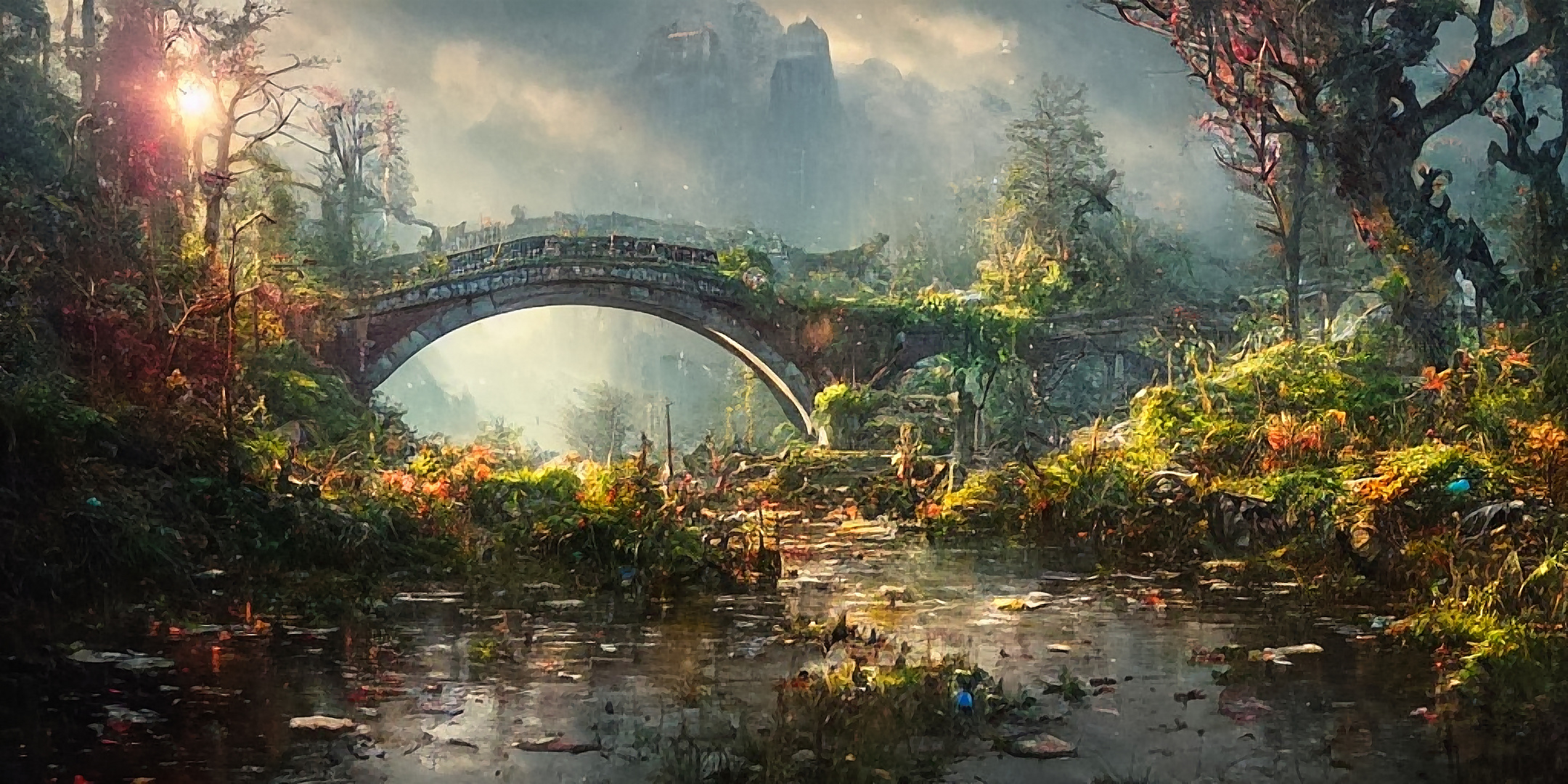 Die Brücke über dem Gebirgsbach Foto & Bild | ki - montagen, digitale bilder, art Bilder auf ...