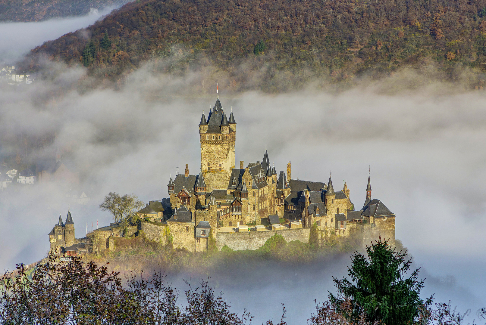 Die Reichsburg Cochem im Nebel*** Foto & Bild | world, natur ...
