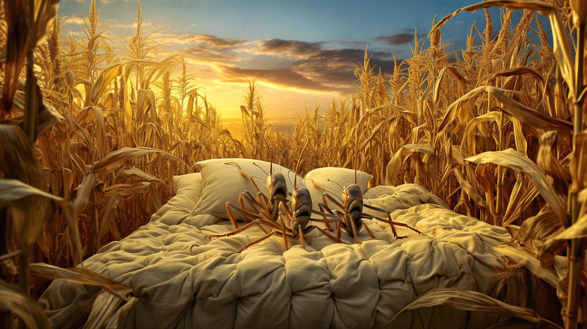 Ein Bett im Kornfeld Foto & Bild | sonnenuntergang, oktober, surreal Bilder auf fotocommunity
