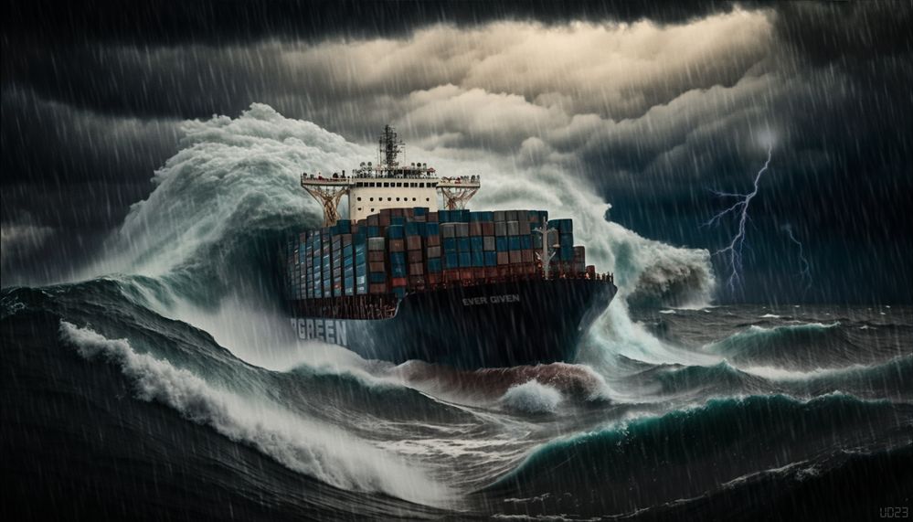 Ein Kawenzmann überrollt das Containerschiff Foto & Bild | ki-generierte bilder, ki - montagen ...