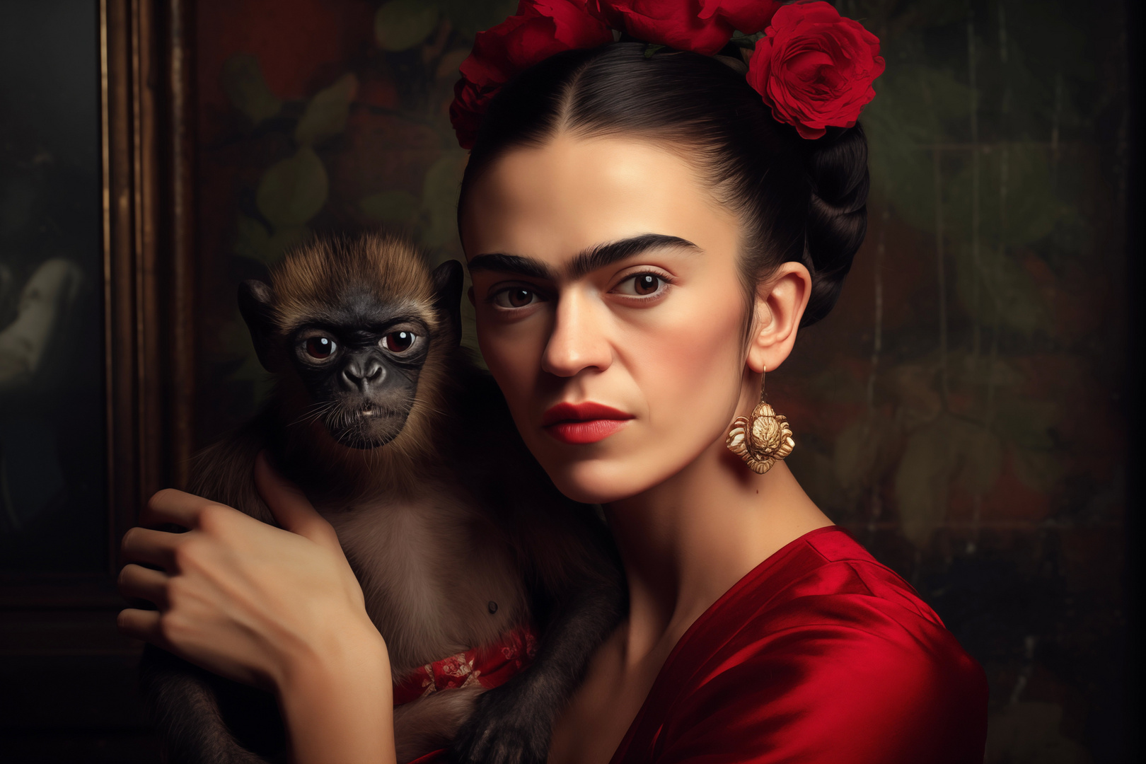 Frida Kahlo mit Hausaffen Foto & Bild | ki-generierte bilder, ki ...