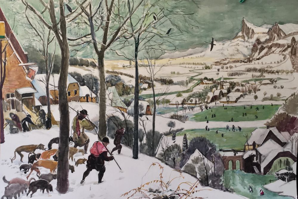 Heimkehr von der Jagd (Jäger im Schnee) Foto & Bild | natur, aquarell, motive Bilder auf ...