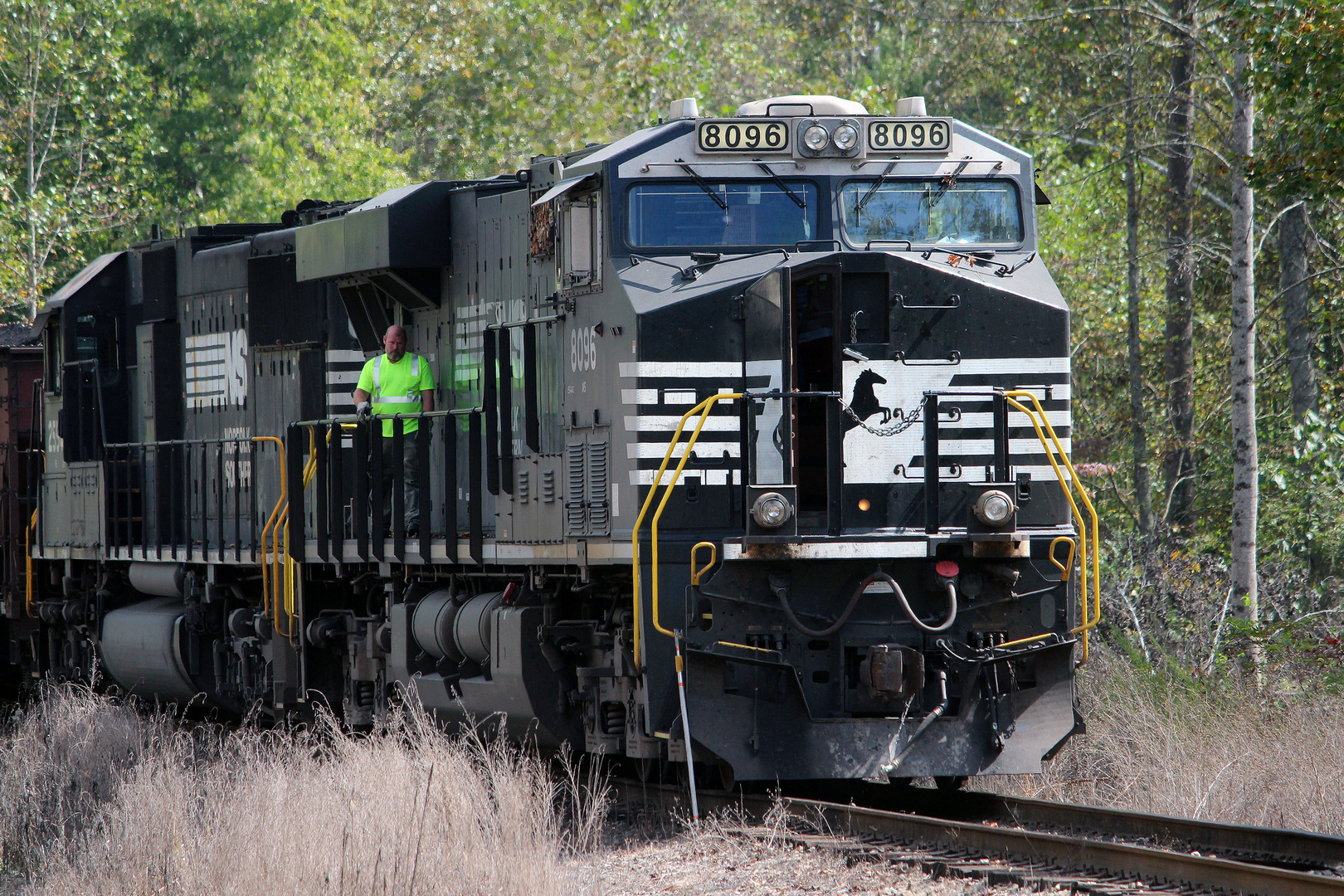 Kontrollgang kurz vor Abfahrt, NS#8096 GE ES44AC, Norfolk & Southern,USA Foto & Bild | dampf ...