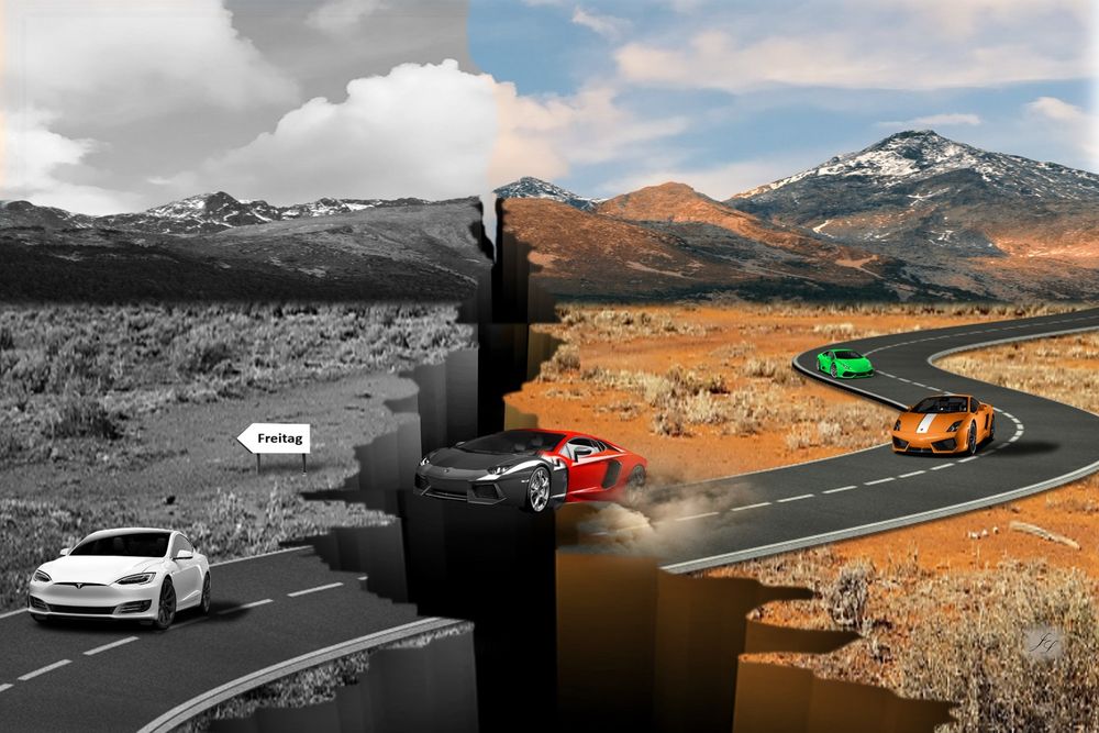 Mit Vollgas in den schwarzweißen Freitag Foto & Bild | fotomontage ...