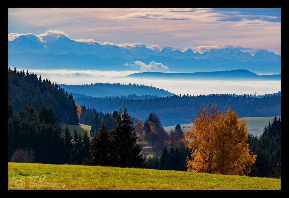 Nebeltal vor Alpenpanorama Foto & Bild | world, outdoor, blau Bilder auf fotocommunity