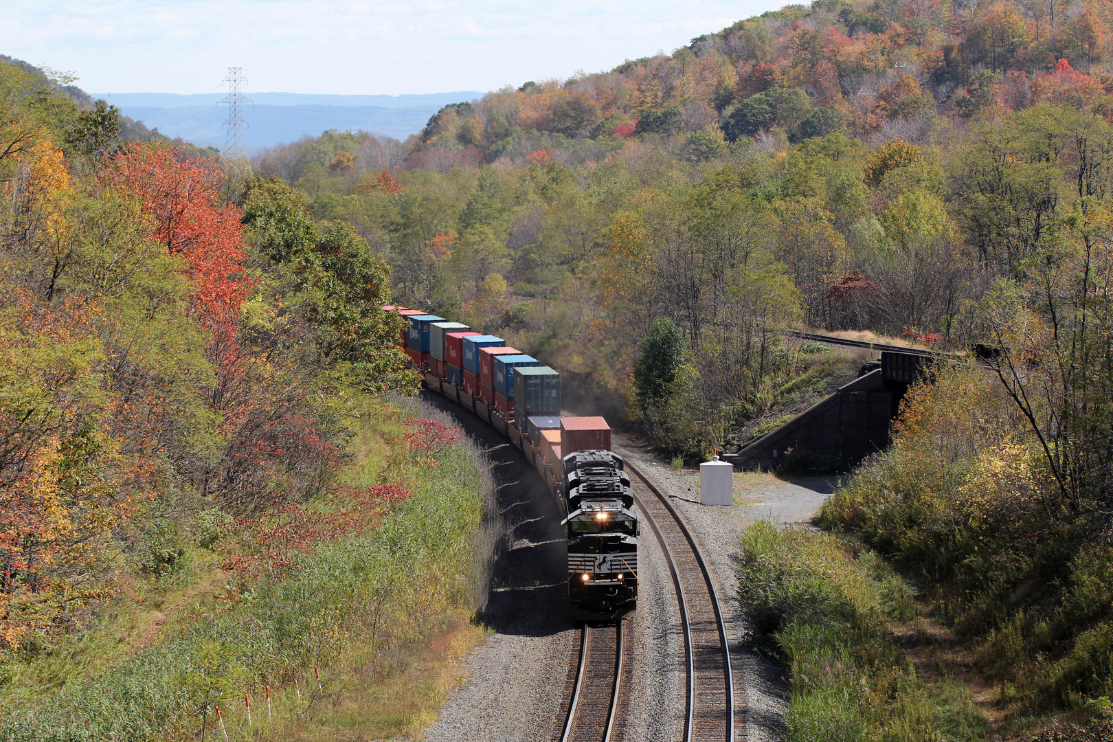 Norfolk & Southern Double Stack Container Freight Train just before ...