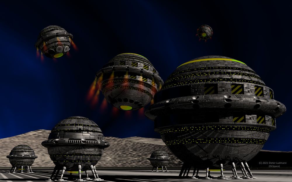 Raumhafen mit Kugelraumern Foto & Bild | rendering, digiart, space ...