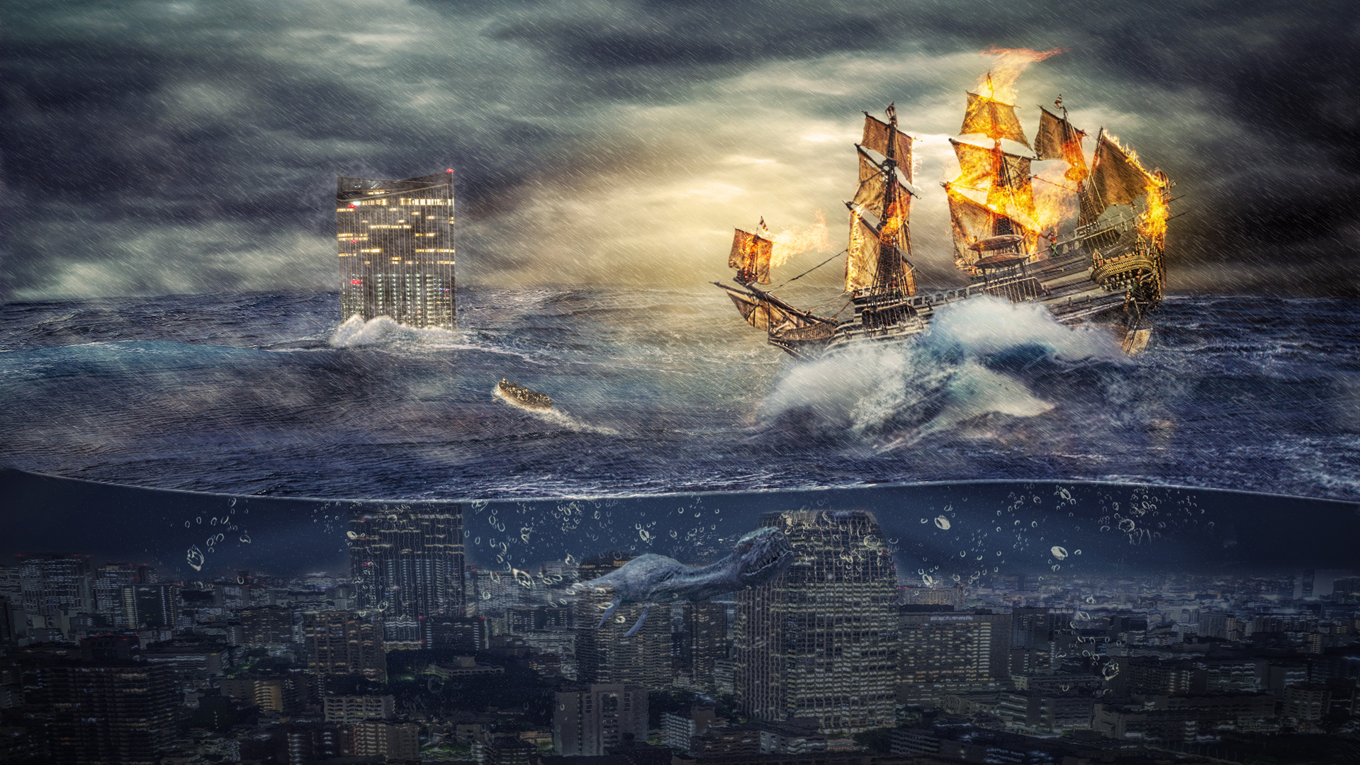 Seenot Foto & Bild | fotomontage, fantasy mystery, schiff; ozeanriese; meer; wasser Bilder auf ...