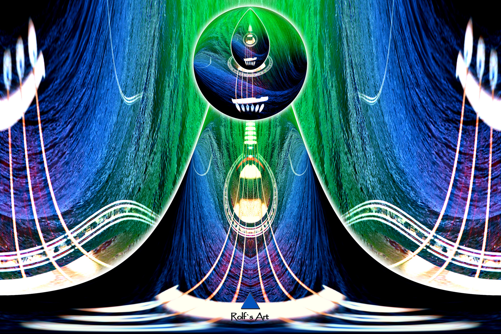 Sonntag abstrakt - Collage Blau-grüne Welle mit Gitarre Foto & Bild ...