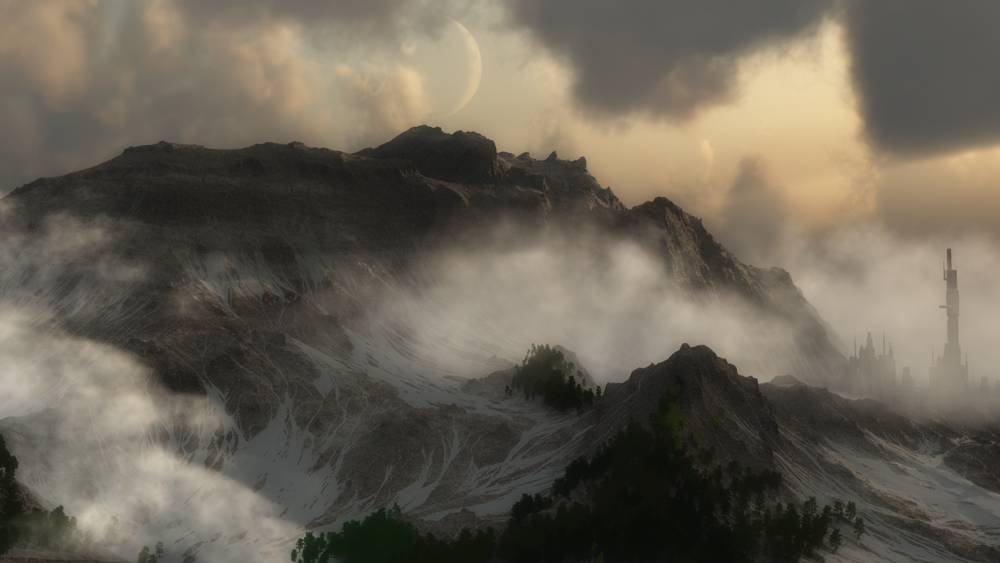 Stadt in den Wolken Foto & Bild | rendering, landschaftsrendering, sonnenuntergang Bilder auf ...