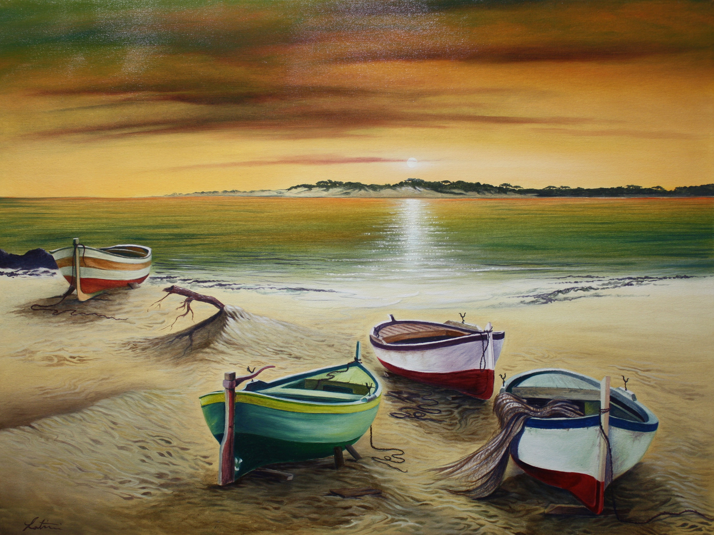 tramonto con barche ( da me dipinto ) Foto % Immagini| paesaggi, mare ...