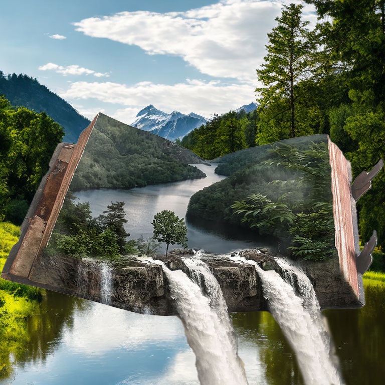 Wasserfälle fließen aus dem Buch heraus... Foto & Bild | ki - montagen, ki, spezial Bilder auf ...